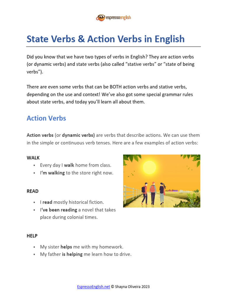 Free PDF State Verbs Action Verbs - 240208 - 120450 | PDF | Verb | Syntax