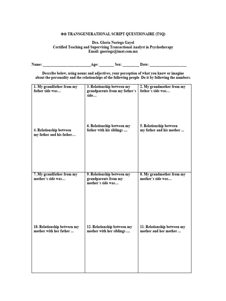 Transgenerational Script Questionnaire - Noriega | PDF | Grandparent ...
