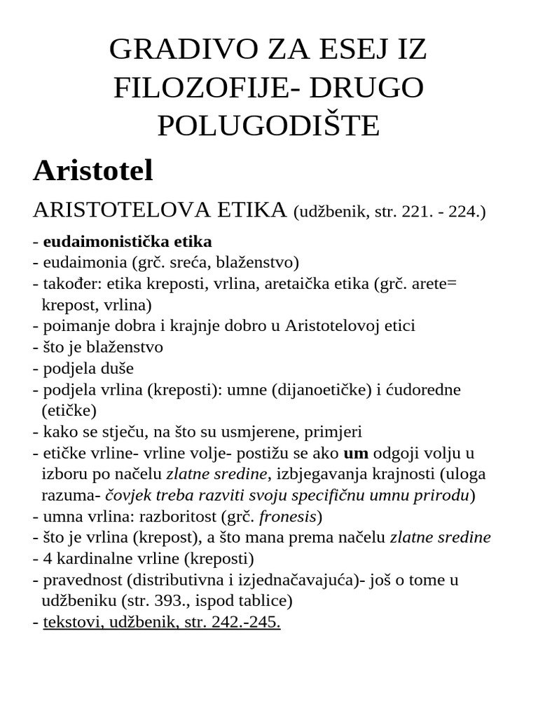 PONAVLJANJE ZA ESEJ 2. Polugodište 2024. | PDF