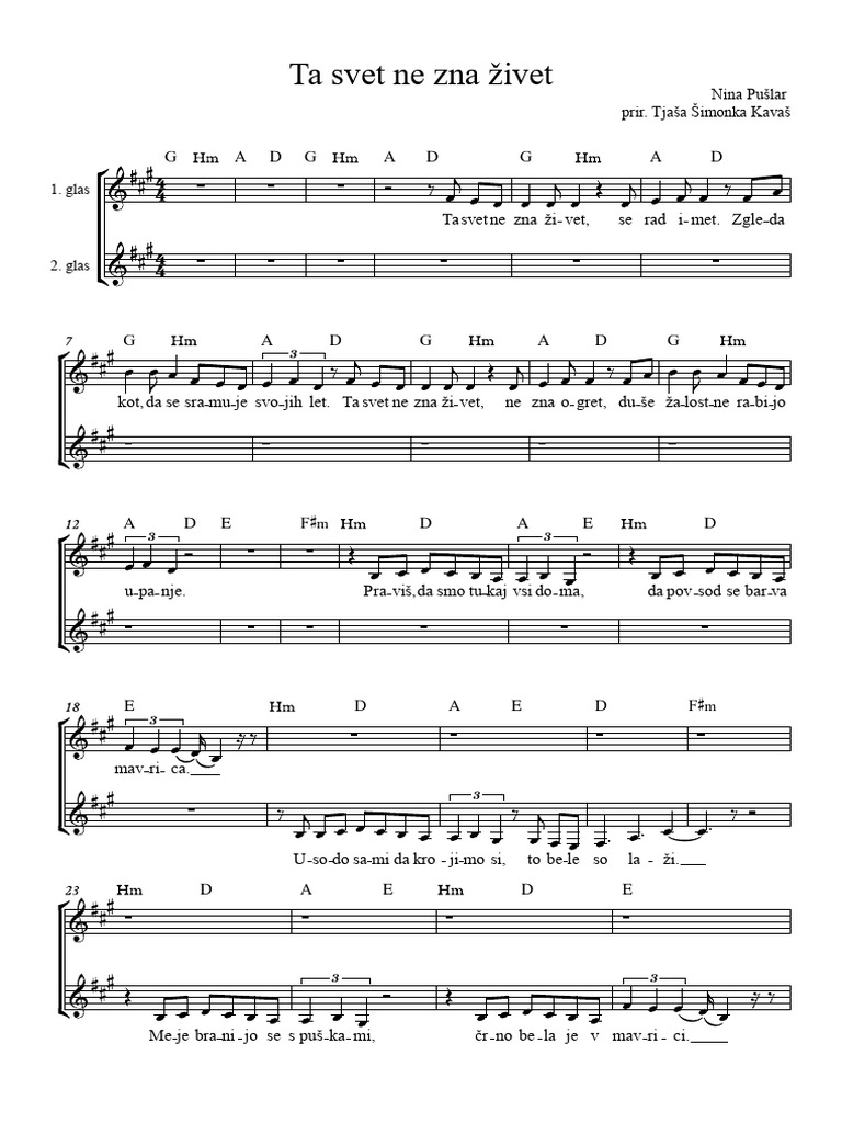 Ta Svet Ne Zna Živet, N. Pušlar, prir.T.Šimonka | PDF