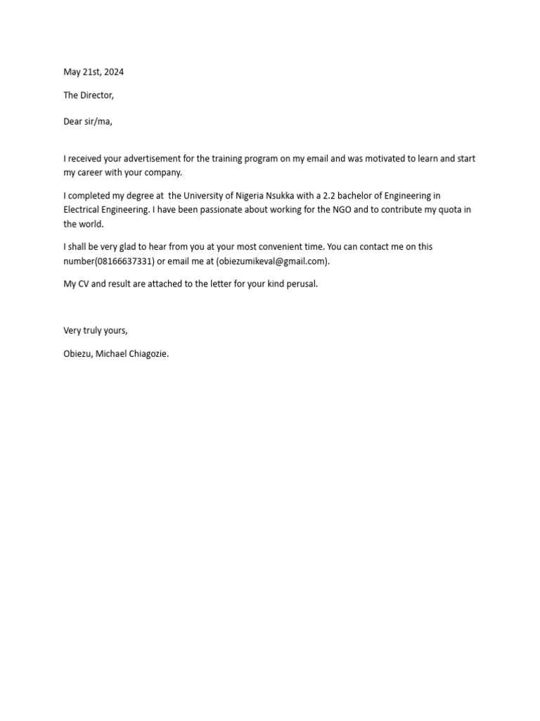 Michael's NGO Cover Letter | PDF | Career & Growth