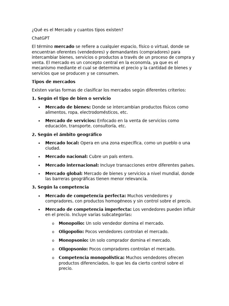Qué Es El Mercado y Cuantos Tipos Existen | PDF | Mercado (economía ...