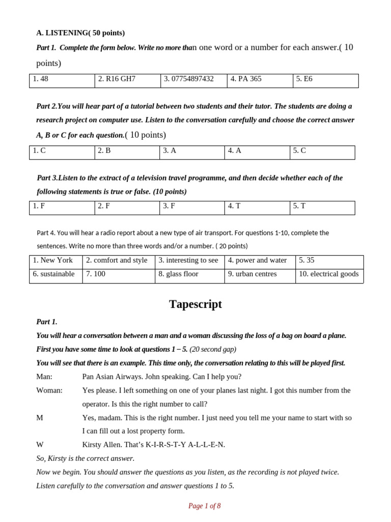Listening Comprehension Practice Test | PDF | Survey Methodology ...