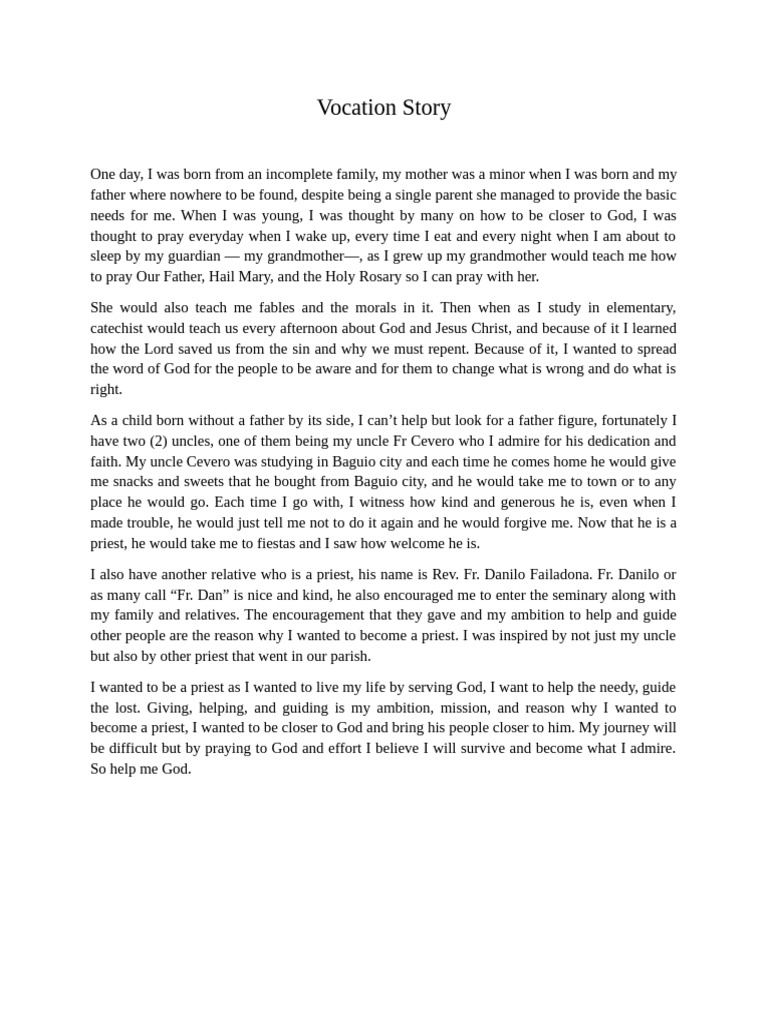 Vocation Story | PDF | Religion & Spirituality