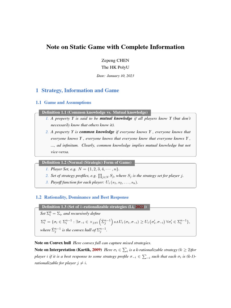 Static Game Analysis and Strategies | PDF | Economics Of Uncertainty ...