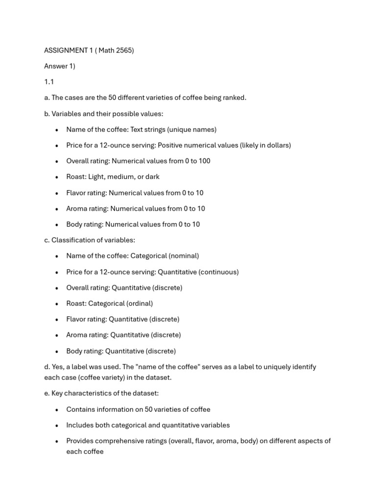 Full Assignment 1 (Math2565) | PDF | Level Of Measurement | Histogram