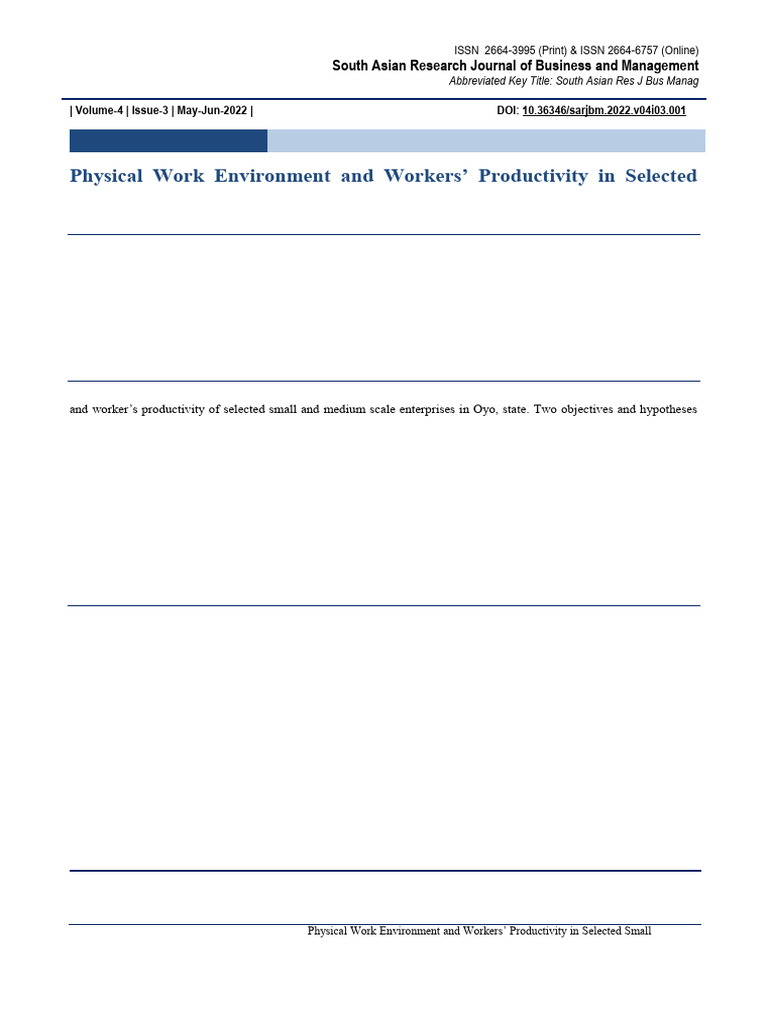 Physical Work Environment and Workers’ Productivity in Selected | PDF ...