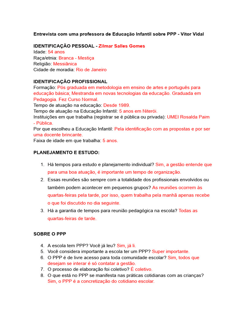 Roteiro de Entrevista - Vitor Vidal | PDF