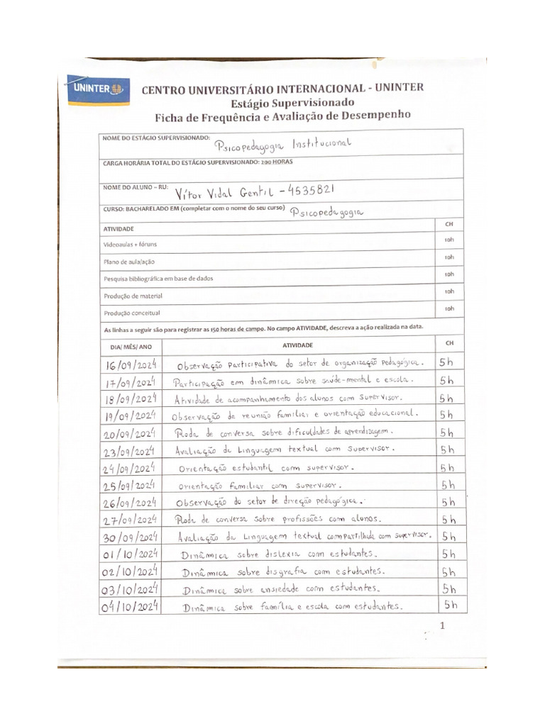 Estágio Completo Uninter | PDF