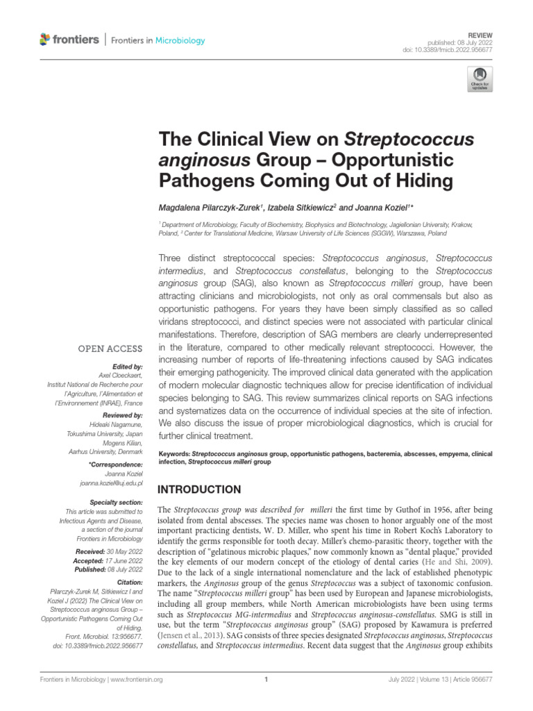 The Clinical View On Streptococcus Anginosus Group | PDF ...