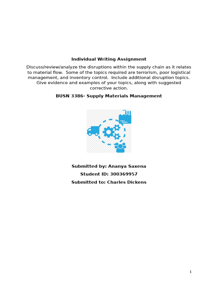 Individual Writing Assignment- Supply Materials Management | PDF | Business | Logistics