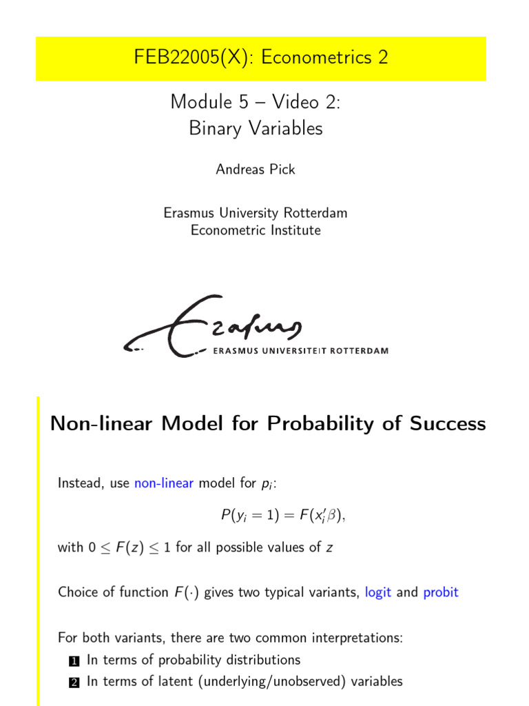 Econometrics 2 Module 5 Video 2 Canvas | PDF | Logistic Regression | Multivariate Statistics