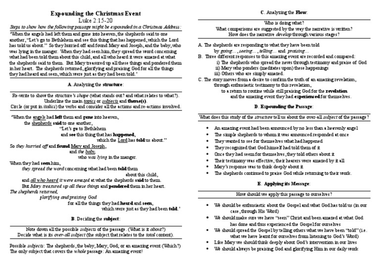 Exposition Luke 2 VV 15-20 | PDF | Mary, Mother Of Jesus | Religious ...