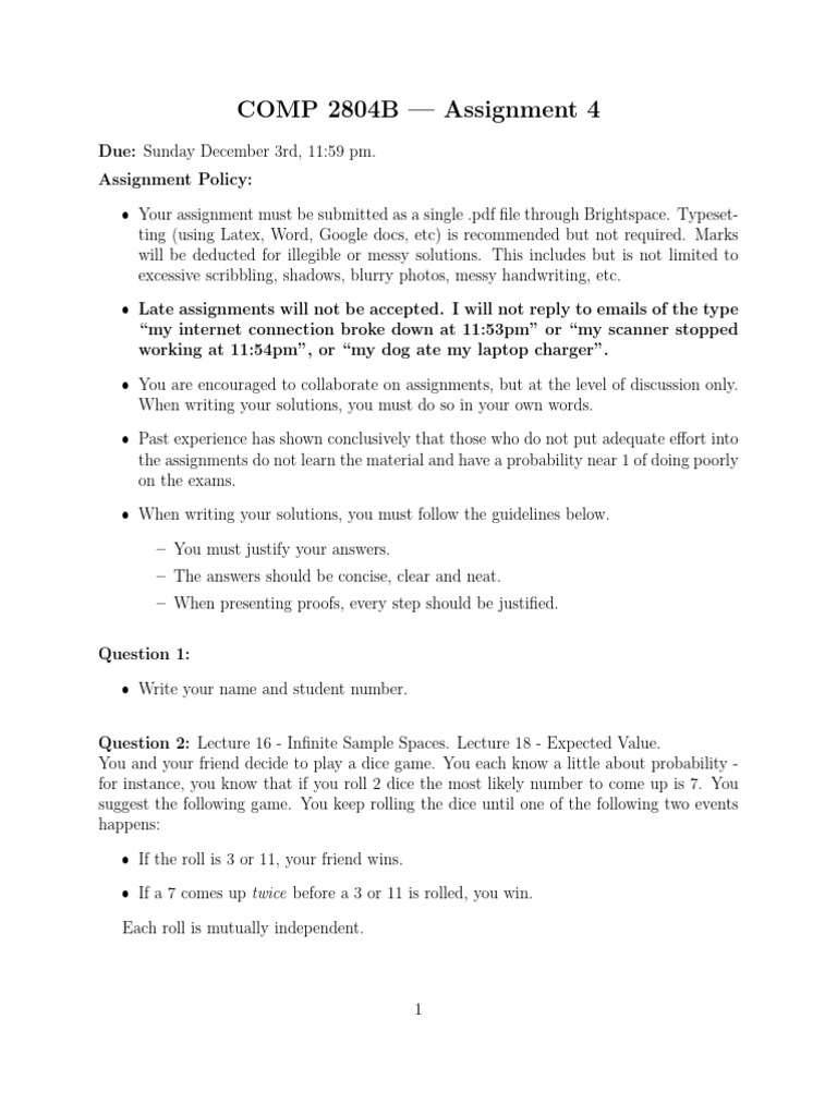 a4f23 Solutions | PDF | Random Variable | Expected Value