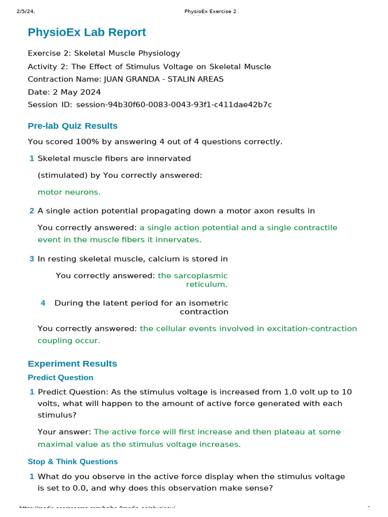PhysioEx Exercise 2 Activity 2 | PDF | Muscle Contraction | Stimulus (Physiology)