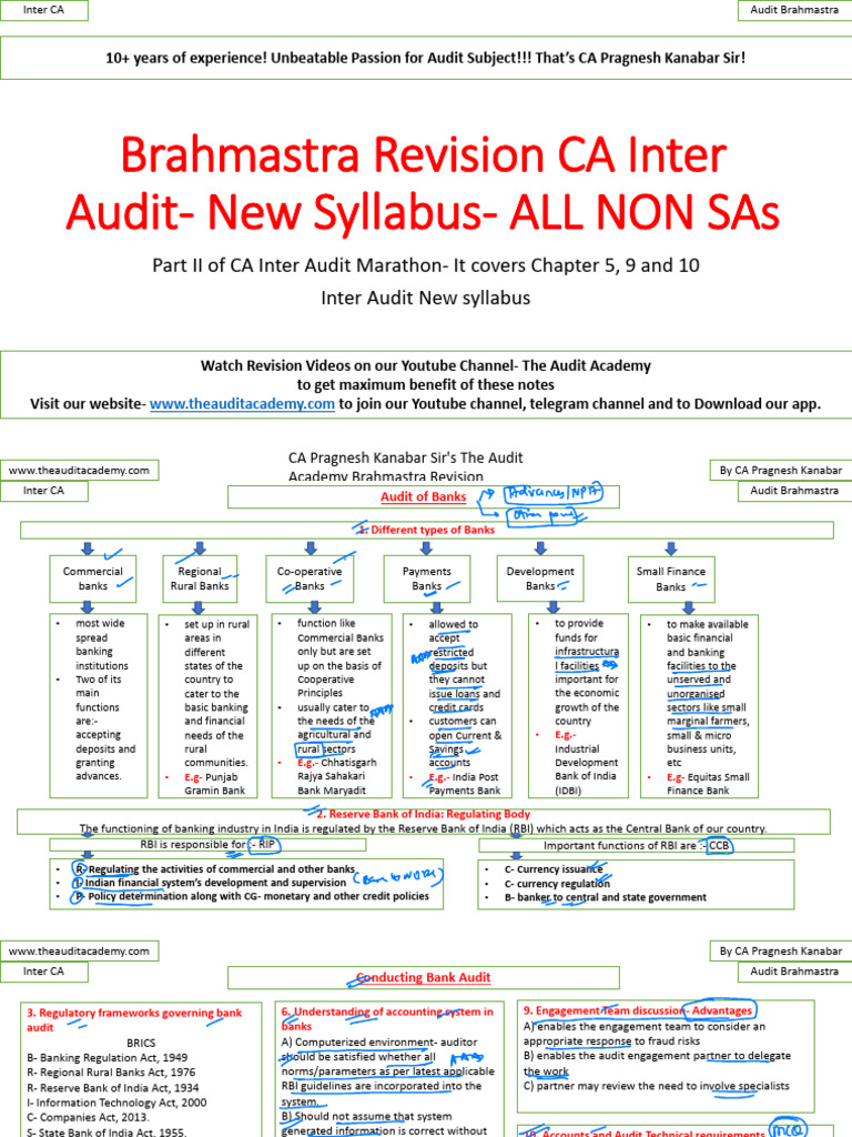 CA Inter Audit Brahmastra Guide | PDF | Loans | Banks