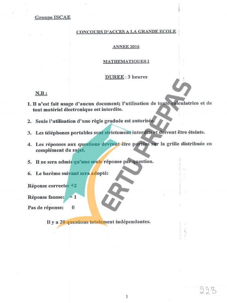 Sujet Maths Iscae 2016 | PDF