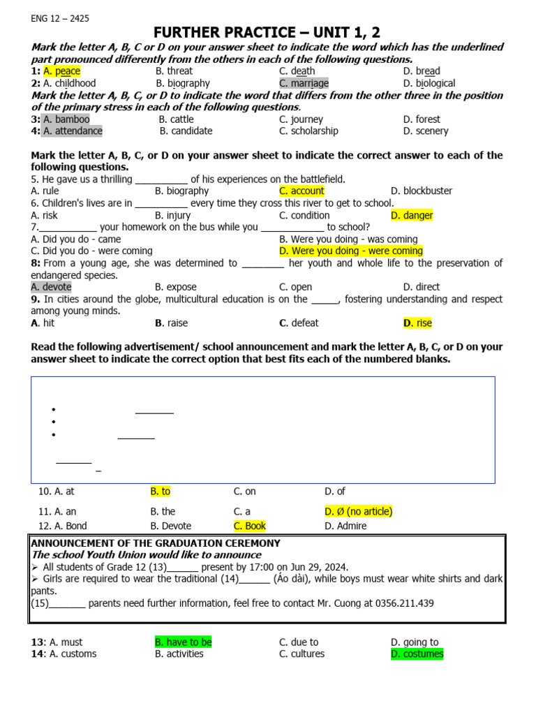 Further Practice U1 2 Key | PDF | Social Science | Foreign Language Studies