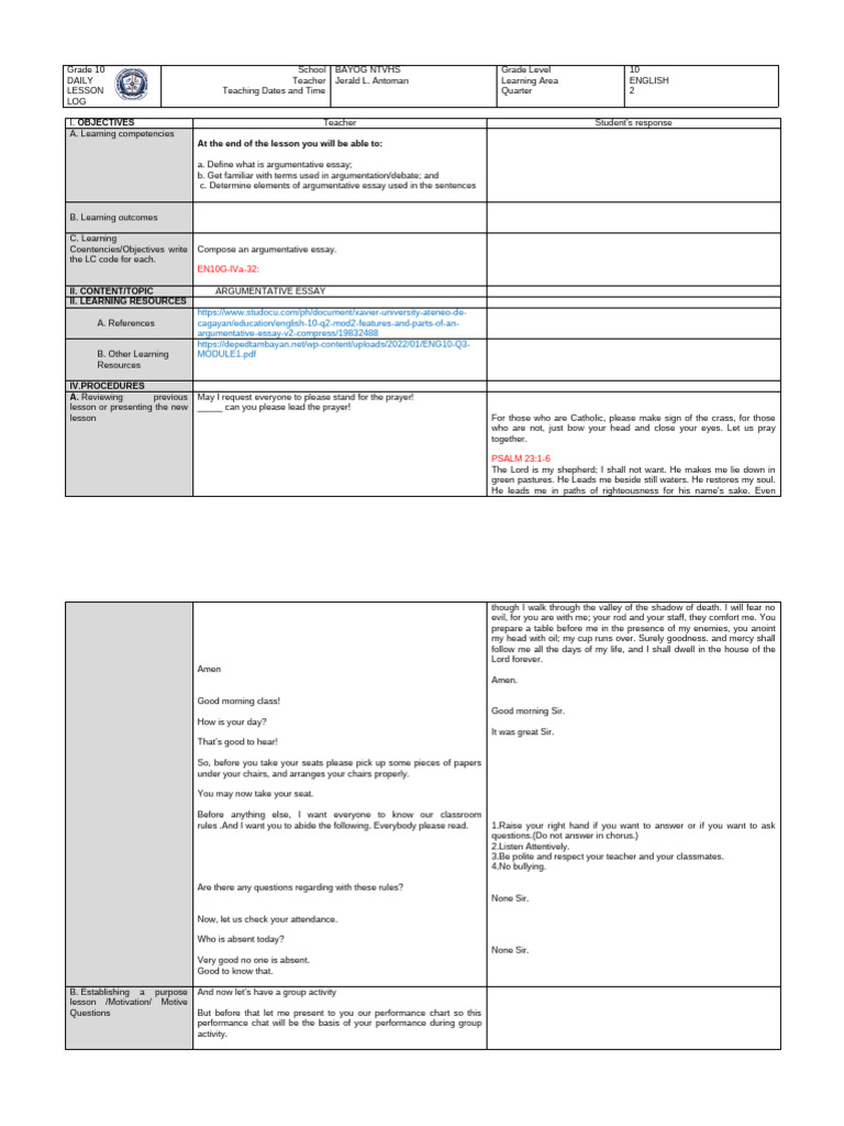 1st DLP Argumentative Essay G10 Antoman | PDF | Essays | Argument