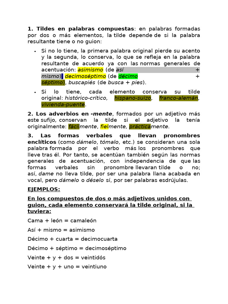 Acentuación de palabras compuestas | PDF | Mecánica del lenguaje ...