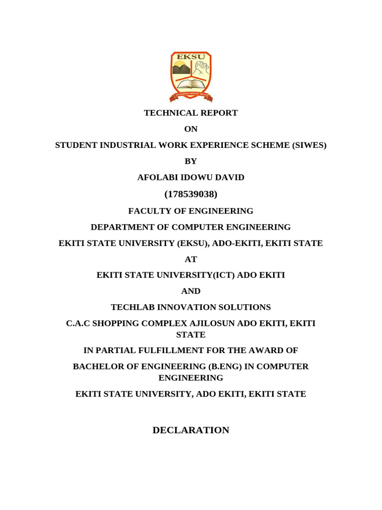 Afo siwes report | PDF | Laptop | Cost Of Living