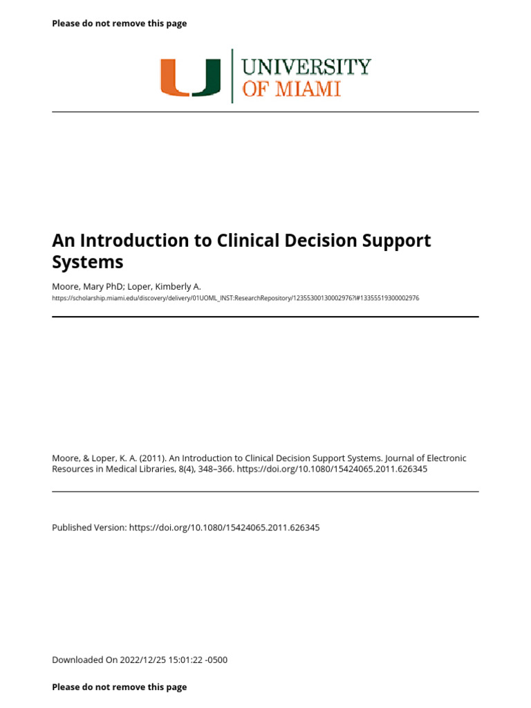 An Introduction To Clinical Decision Support Systems | PDF | Medical ...