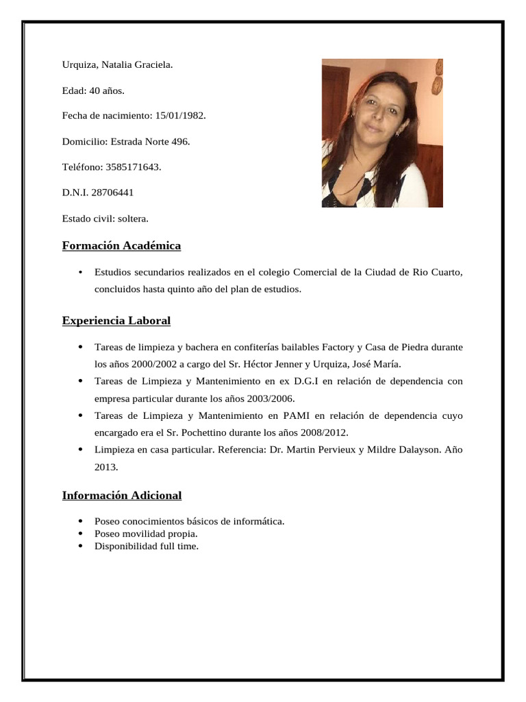 Curriculum Natalia Graciela | PDF