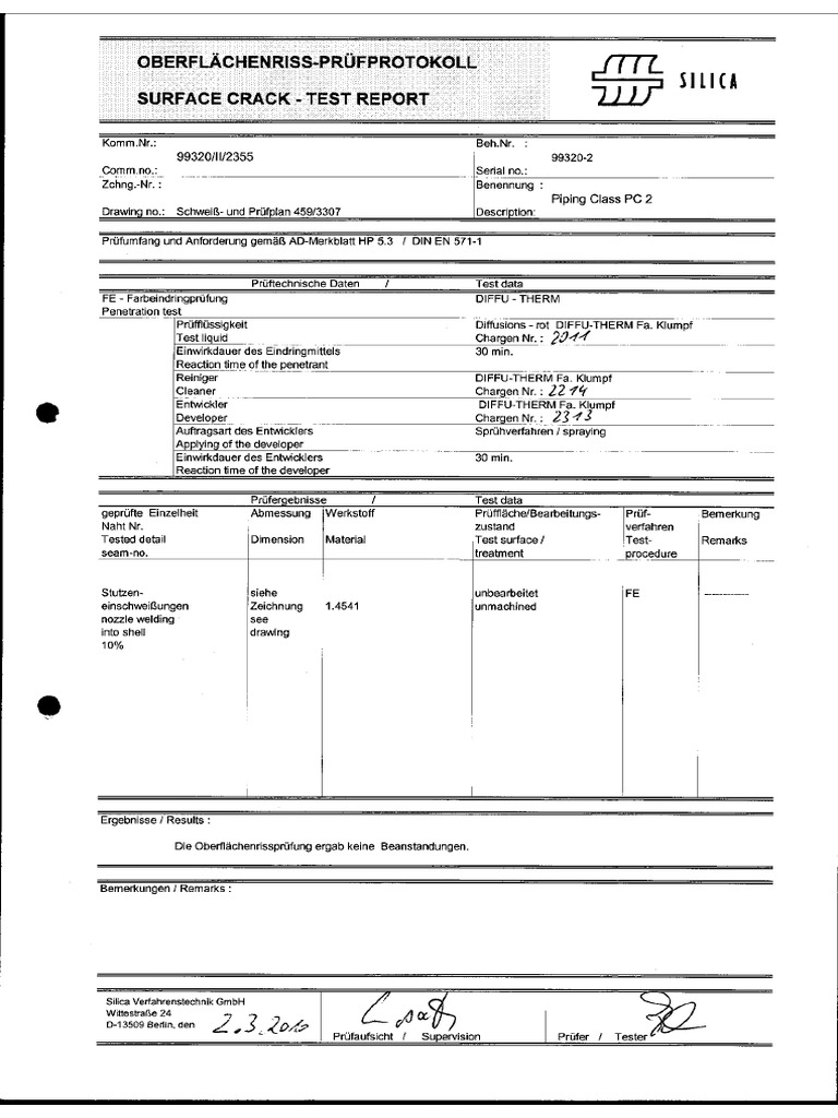 Surface Crack Test Report | PDF