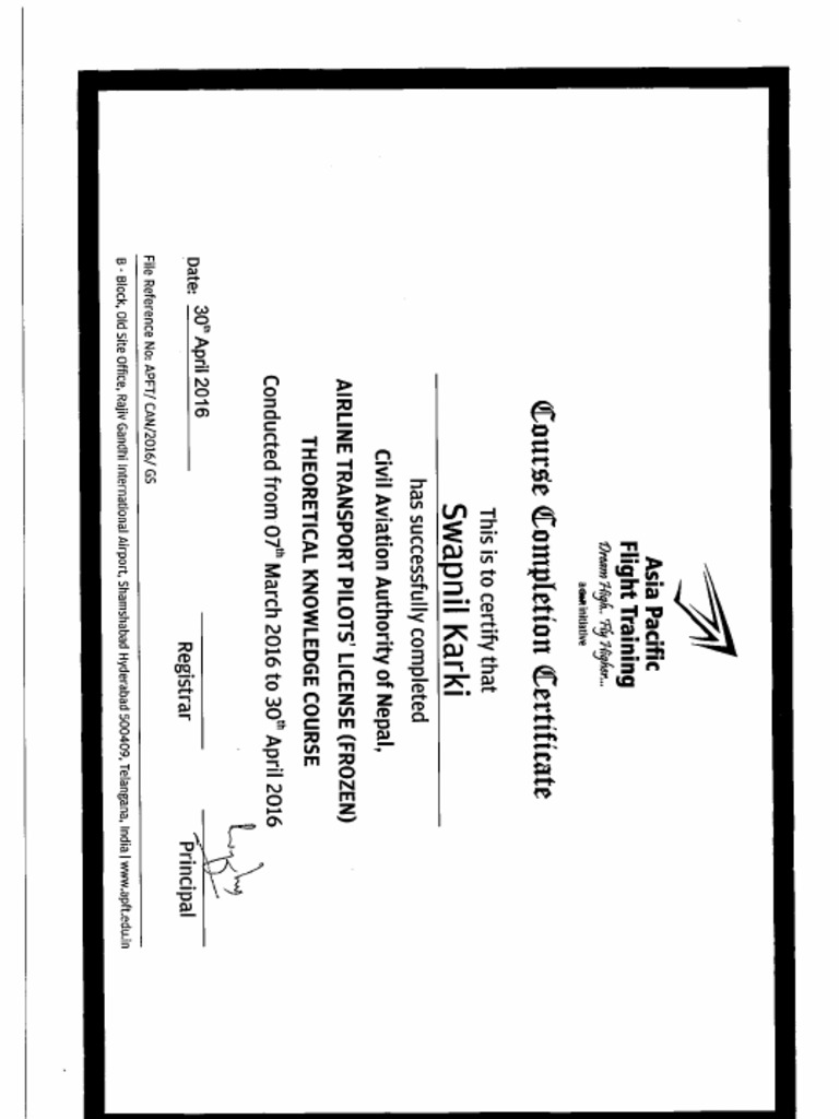 Swapnil Karki Atpl Certificate PDF | PDF