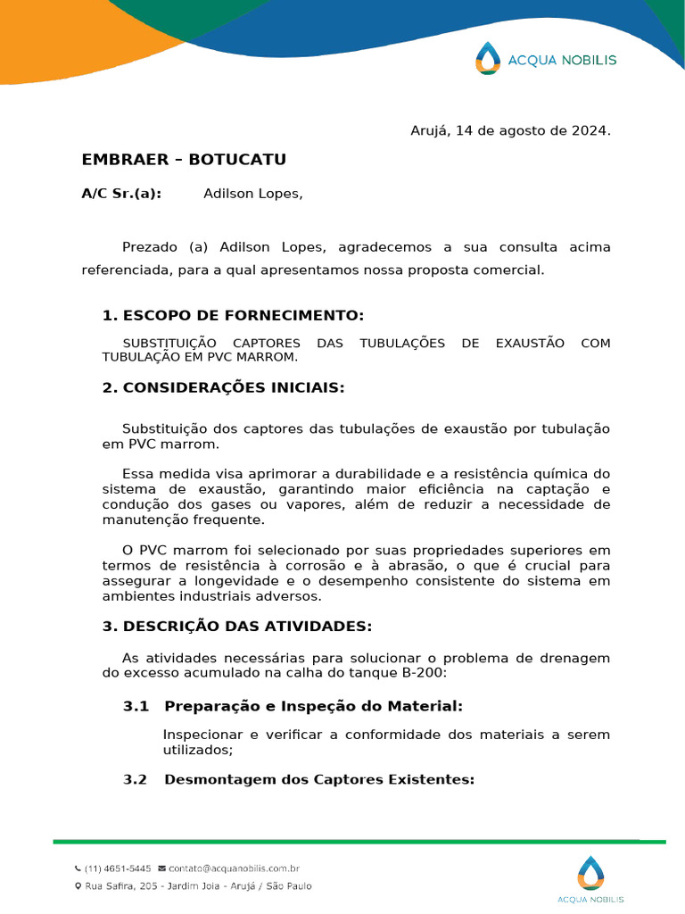 Proposta Comercial - Embraer BOTUCATU - Ajuste Calha B-200 | PDF ...