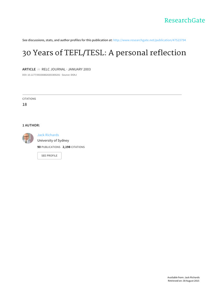 30 Years of TEFL/TESL: A Personal Reflection: Relc Journal January 2003 ...