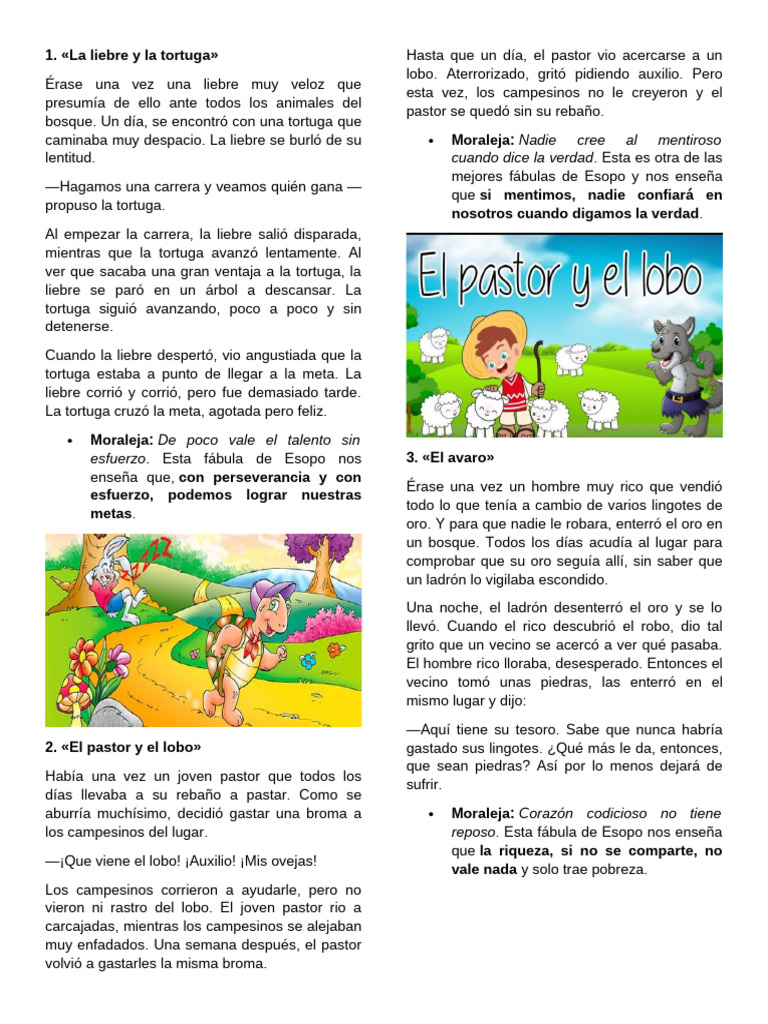 Fábulas de Esopo con Moraleja para Niños | PDF | Fábula | Oveja