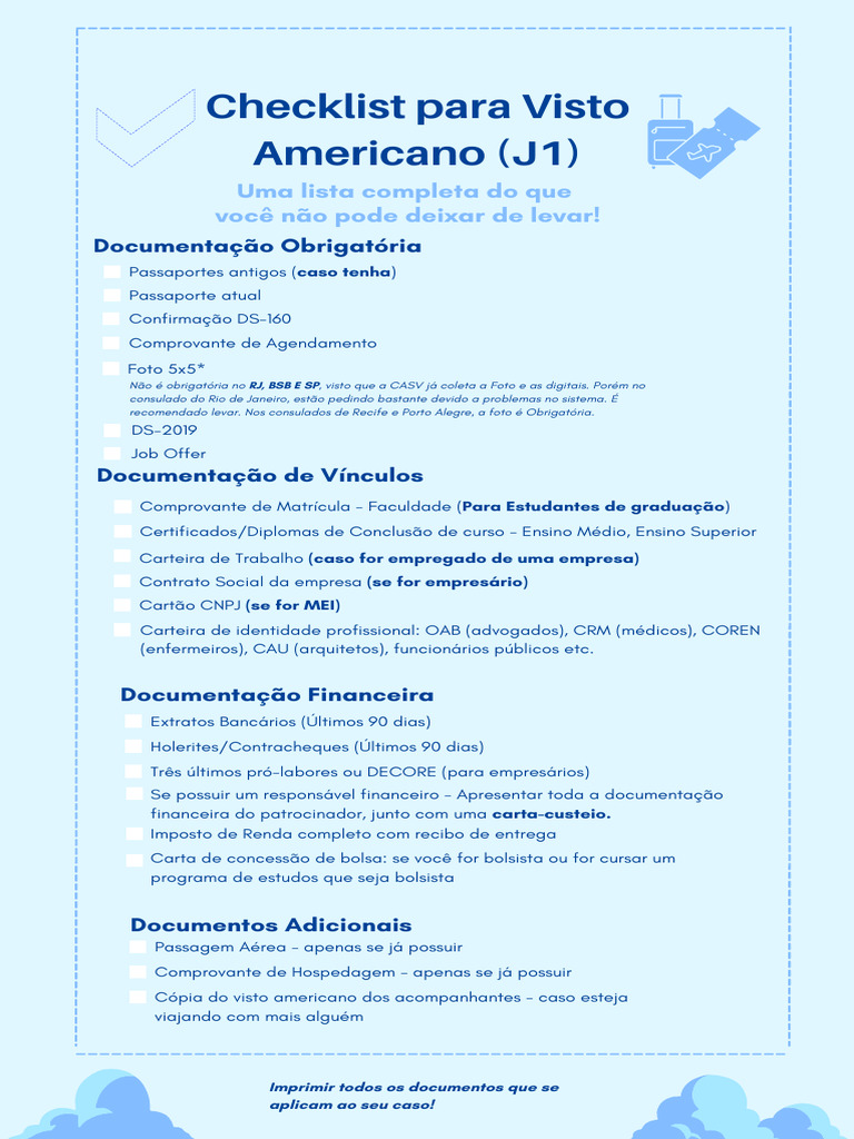 Checklist para Visto J1 Americano | PDF