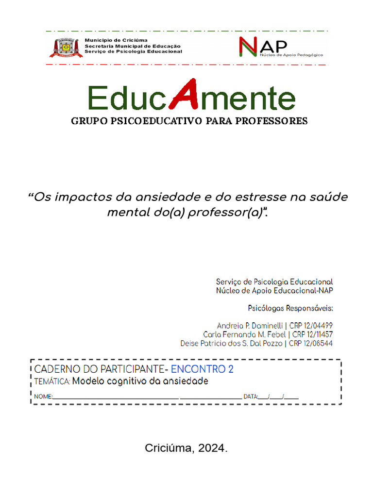 E2 Material Participante EducAmente - 2024 | PDF | Pensamento | Emoções