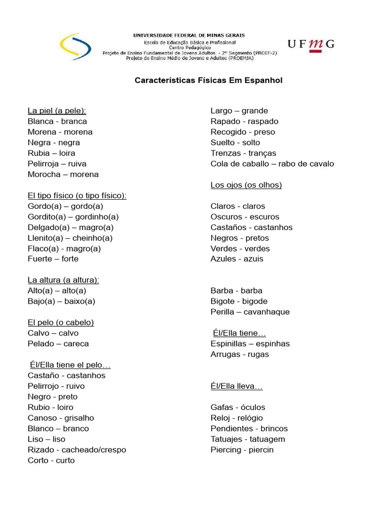 Características Físicas em Espanhol | PDF