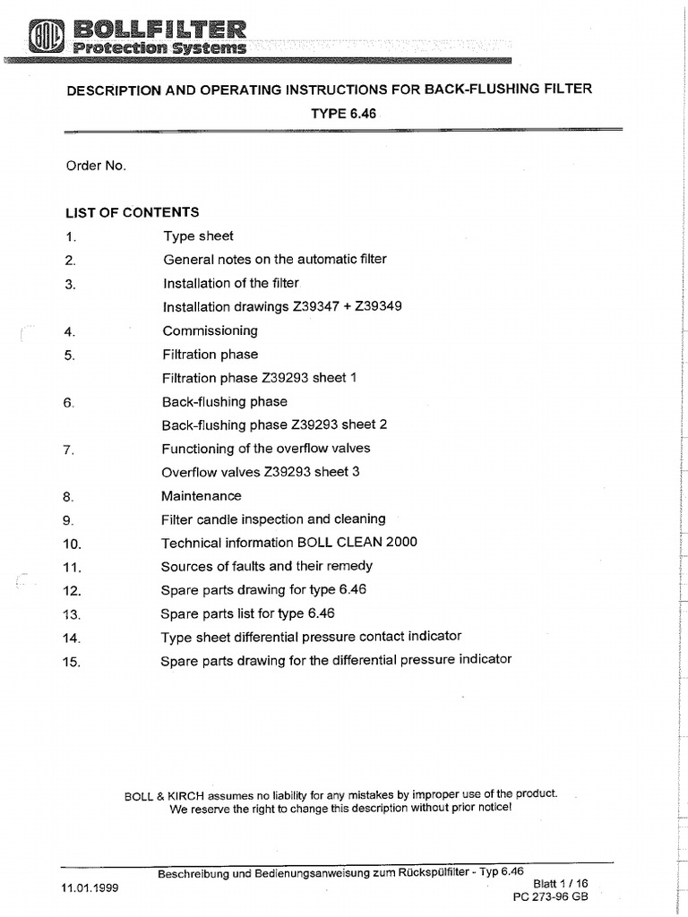 Boll-Kirch Back Flushing Filter 6.46 DN125 | PDF