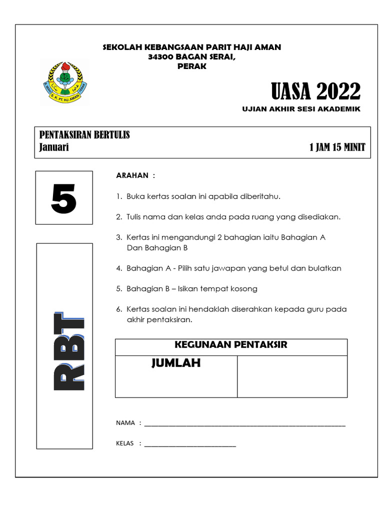 Ujian Uasa RBT Tahun 5 Skpha 2022 | PDF