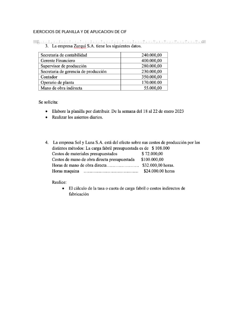 Ejercicios de Planilla y de Aplicacion de Cif | PDF | Tecnología