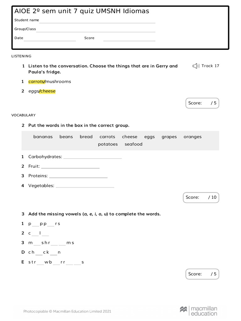 Unit 7 Quiz Contestado | PDF | French Fries | Foods