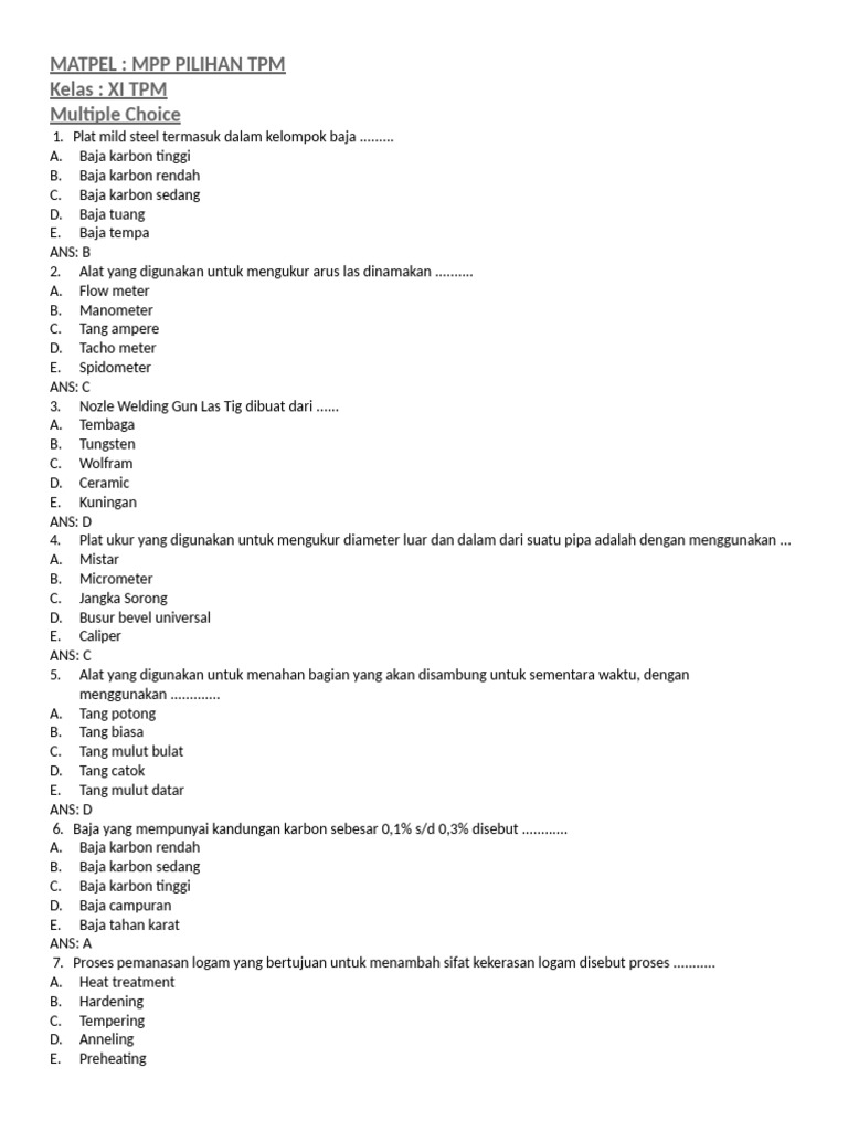 Xi TPM - Soal - STS - Gasal - MPPTPM - Ardzy | PDF