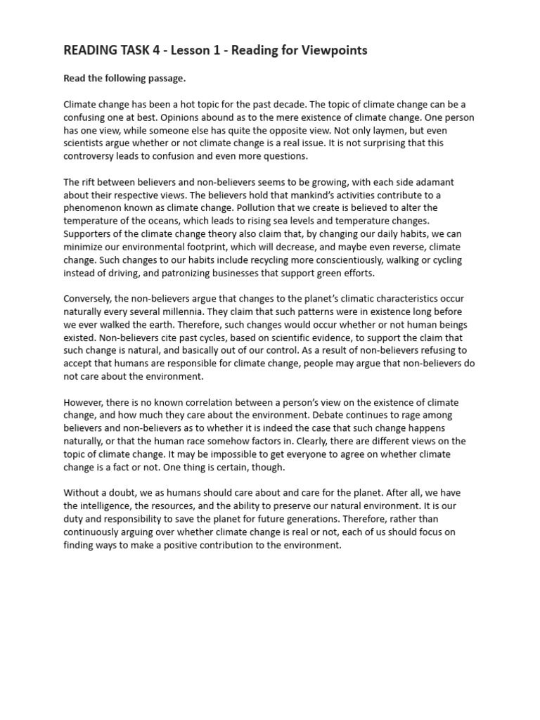 READING TASK 4 - Group 1 - Reading For Viewpoints | PDF | Climate ...