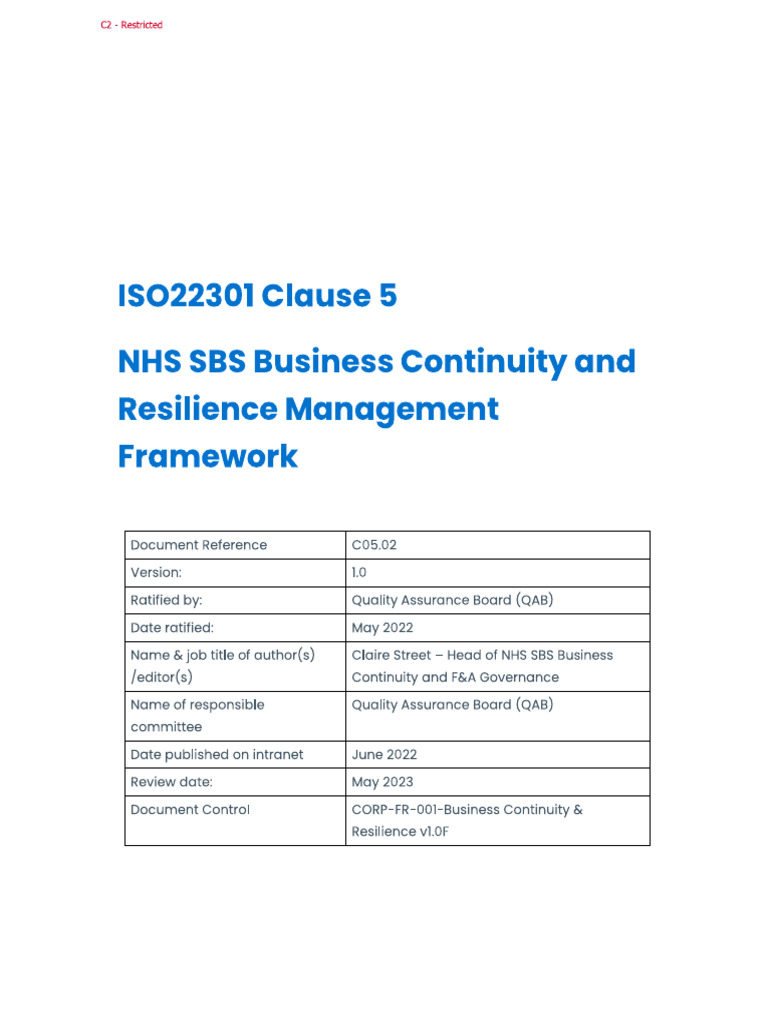 NHS Business Continuity and Resilience Management v1.0 | PDF