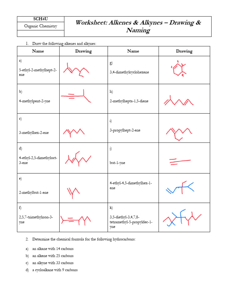2a - Alkenes Alkynes - Drawing & Naming - Worksheet | PDF | Alkene ...