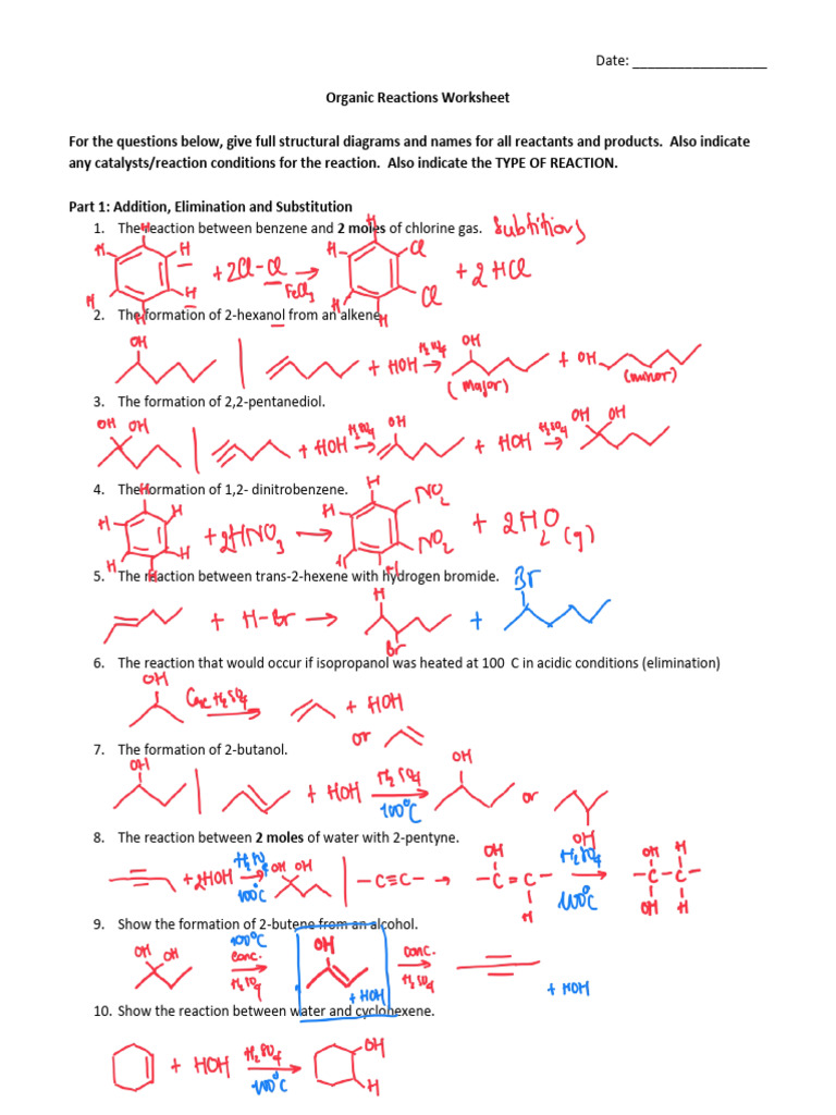 3a - Organic Reactions Worksheet | PDF