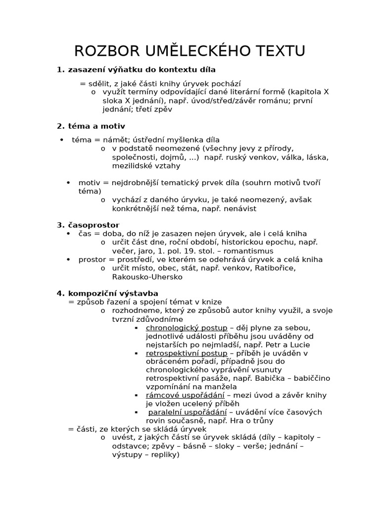 Rozbor Uměleckého Textu | PDF