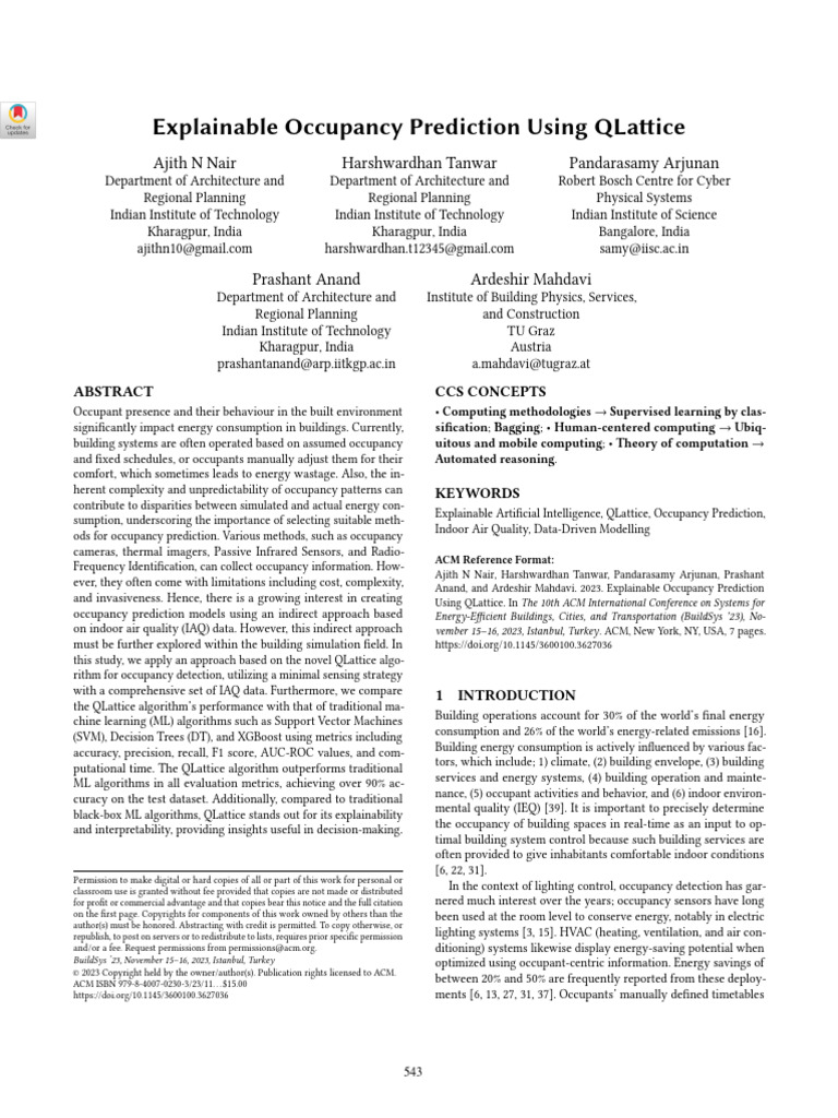 Explainable Occupancy Prediction Using Qlattice: Ajith N Nair Harshwardhan Tanwar Pandarasamy ...