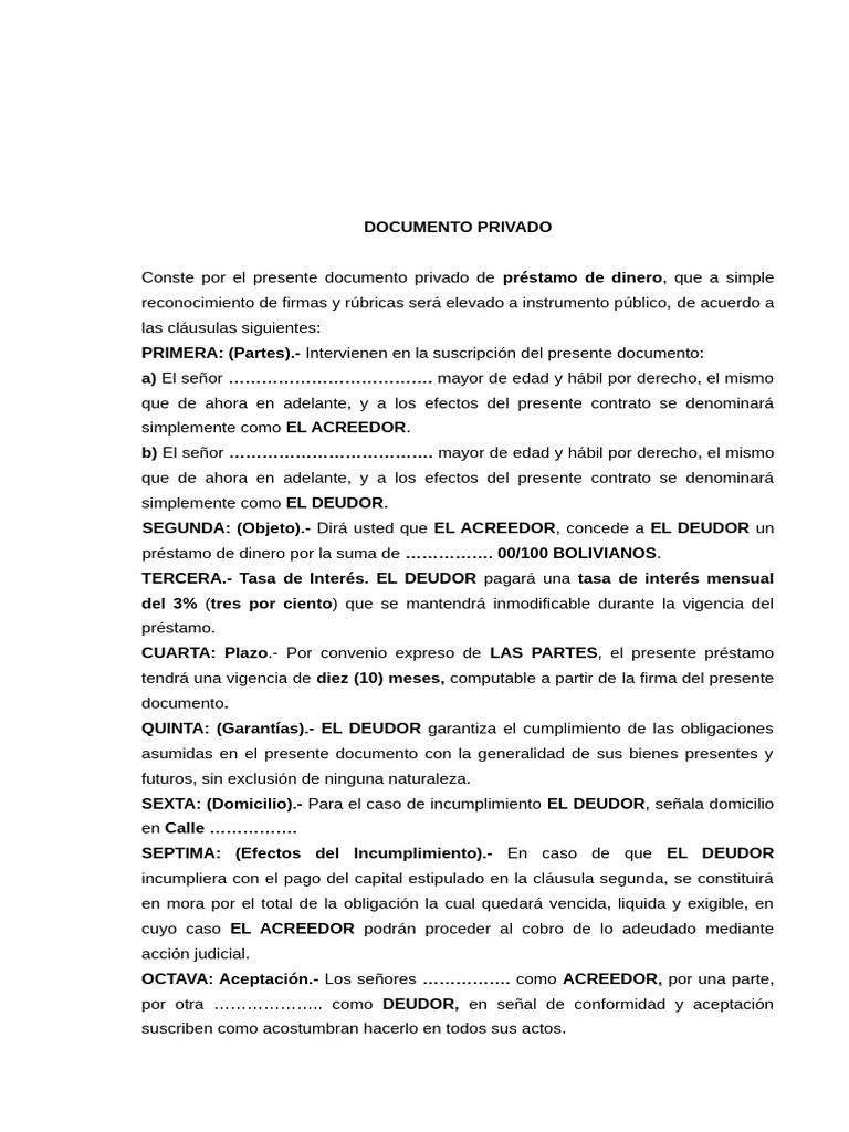 Modelo DOCUMENTO PRIVADO PRESTAMO | PDF | Política