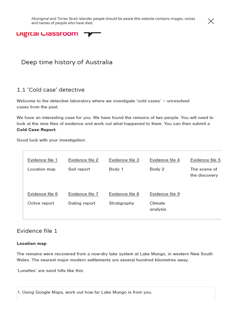 Ancient Australia: Cold Case Files | PDF | Lake | Indigenous Australians