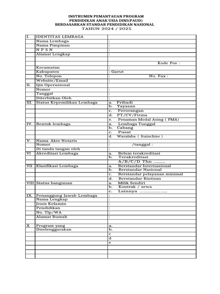 Instrumen Pemantauan PAUD 2024/2025 | PDF