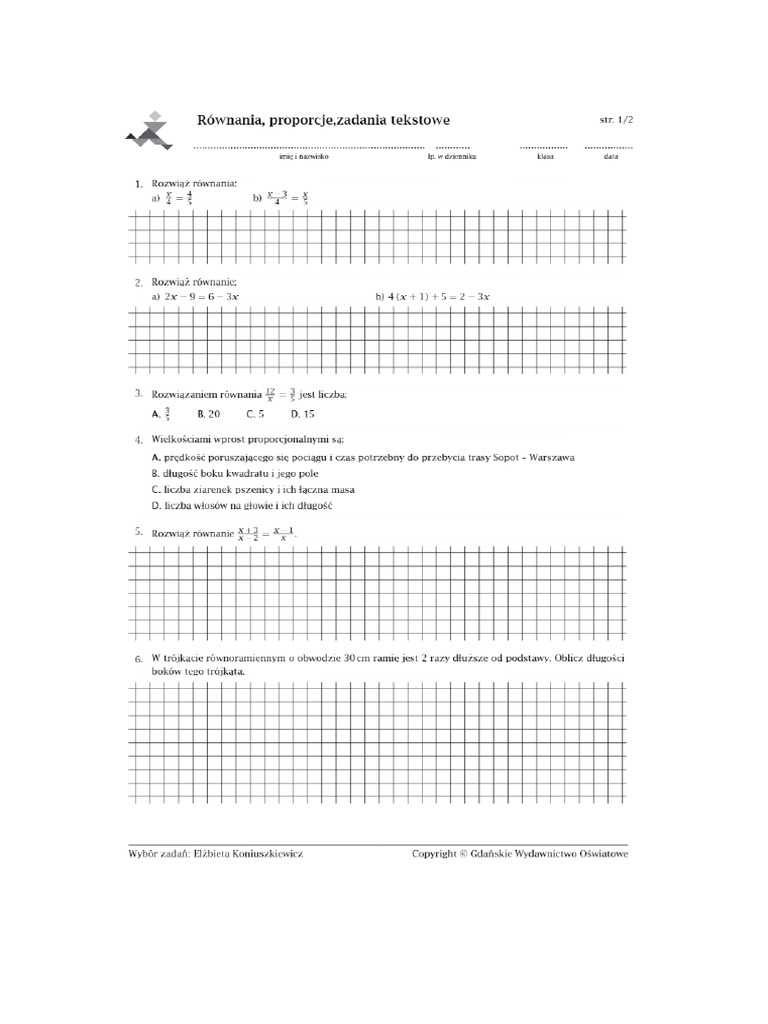 Proporcje, Zadania Tekstowe | PDF